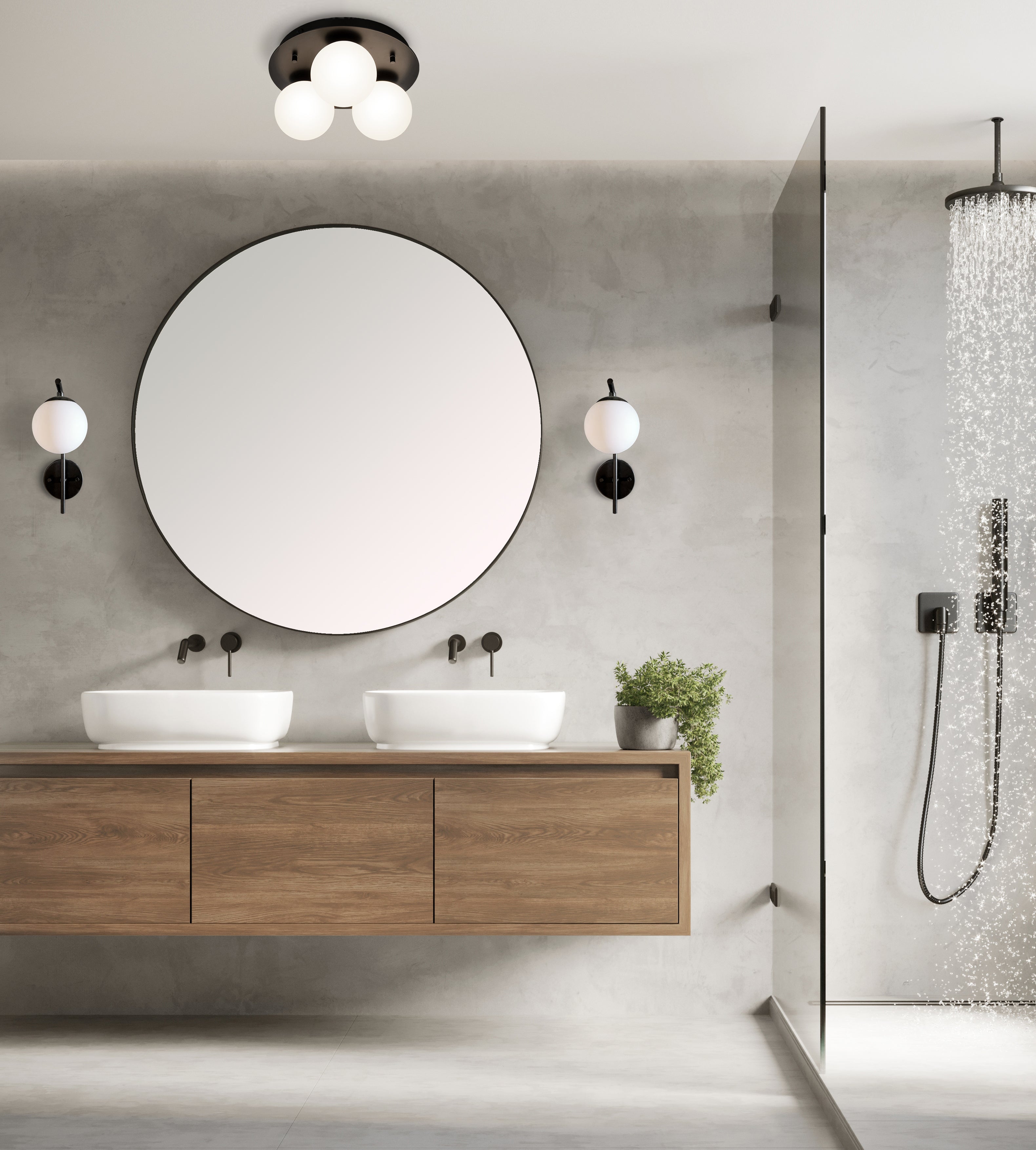 Nicosia 3-lys taklampe plafond bad IP44 sort/opal glass 3xG9 sokkel ...