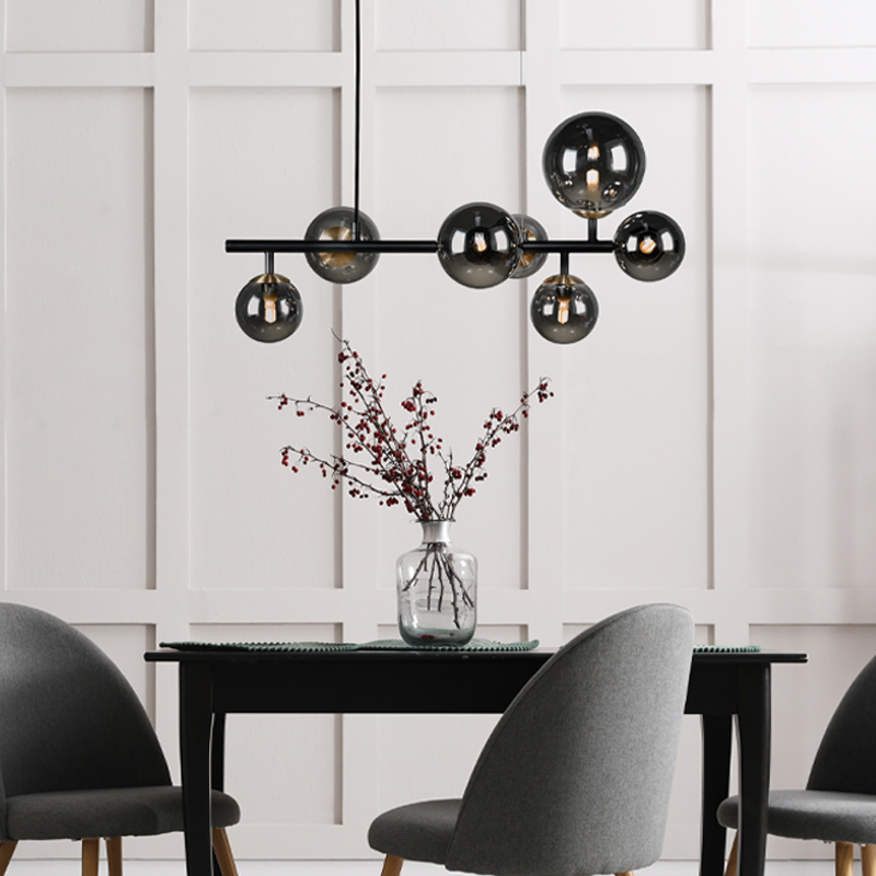 Flyt taklampe pendel horisontal sort metall sotet glass kupler 7xG9 ...