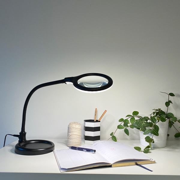 Sømmen lupelampe sort - 6W LED lys - fleksibel arm | 2.25X forstørrelse ...