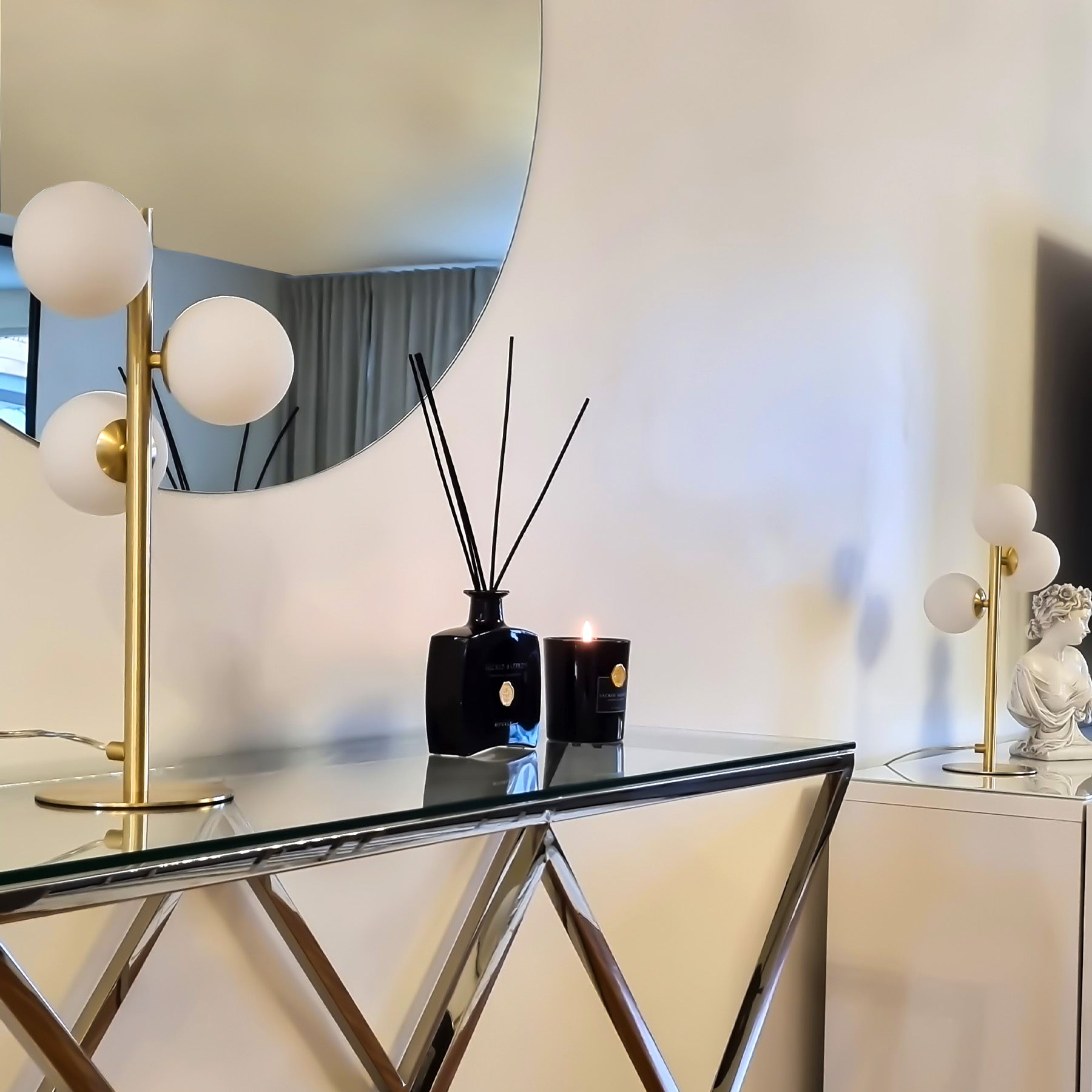 Molekyl 3-lys bordlampe messing opal glass 3xG9 | art deco lampe ...